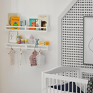 CRAZYMOTO Floating Shelf Wall Set of 4, White Floating Book Shelves for Kids Room,Nursery Shelves,Book Shelf, Display Shelf Organizer Spice Rack for Bathroom, Bedroom, Living Room, Kitchen, Office