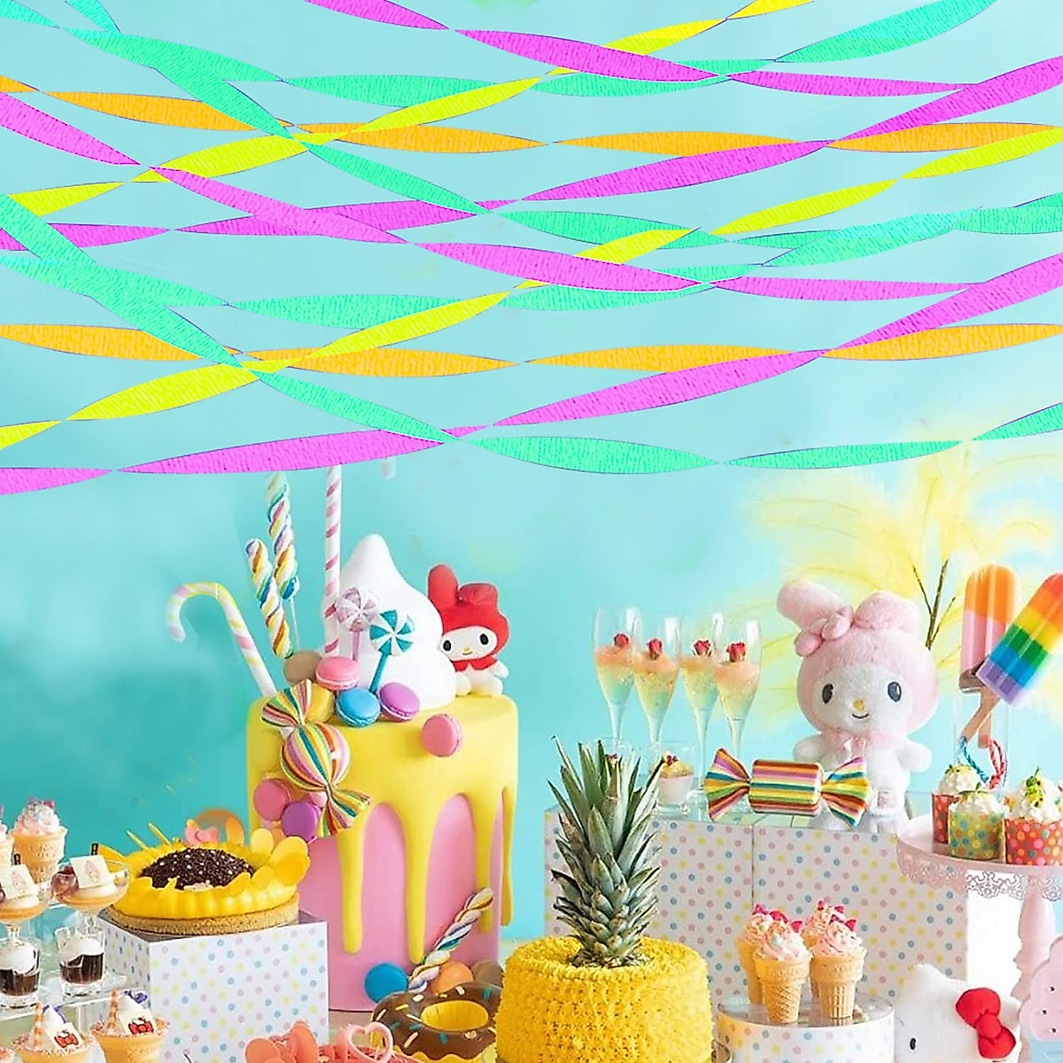 600 feet Glow Crepe Paper Streamers UV Glow Party Neon Streamer Decorations Glow in The Dark Black Light Reactive Fluorescent Neon Paper Party Streamers Wedding Birthday Blacklight Party Supplies