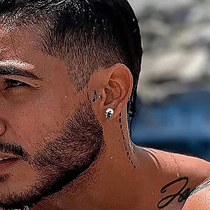 2 Pairs Punk Stainless Steel Stud Skull Earrings for Men Women Silver Black Rock Ear Piercing Earrings