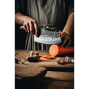 ZENG JIA DAO Chef Cleaver Knife 7 inch, Kitchen chopper for meat and vegetable, High Carbon Steel With Wenge Wood Handle Camping Cooking Cutlery Gift