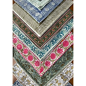 Napkins, Kitchen Towels, Table Decor, Table Linen, Cotton Cloth Border Napkins, Size 20"x 20", Hand Block Print Lunch, Dinner Napkins (Mix Border Napkin, Set of 8-20x20 Inch)