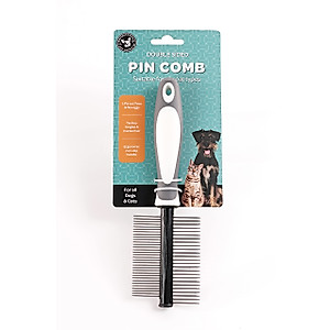 Precious Tails Double-Sided Pet Pin Comb - Dual-Action Flea Removal & Tangle-Free Grooming Tool for Dogs and Cats, Gentle on Skin, Ideal for All Fur Types