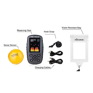 Venterior Portable Rechargeable Fish Finder Wireless Sonar Sensor Fishfinder with Water Resistant Bag Case