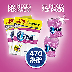 ORBIT Bubblemint Sugar Free Chewing Gum Bulk Pack, 2 Pack - 180 Piece Bag & 2 Pack - 55 Piece Bottle