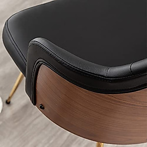 WUPOTO Dining Chairs Set of 2, Modern Upholstered Kitchen & Dining Room Chairs with Golden Metal Legs, Faux Leather Upholstery, Curved Back (Black1)