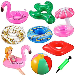 6 Pcs Pool Floaties for Girl Dolls, Girl Doll Swim Accessories Set Swimming Pool Floaties Party Ring Girl Dolls Cup Coasters Dolls Pool Toys Doll Pool for 11.5" Dolls Girl Swimming Pool Toy