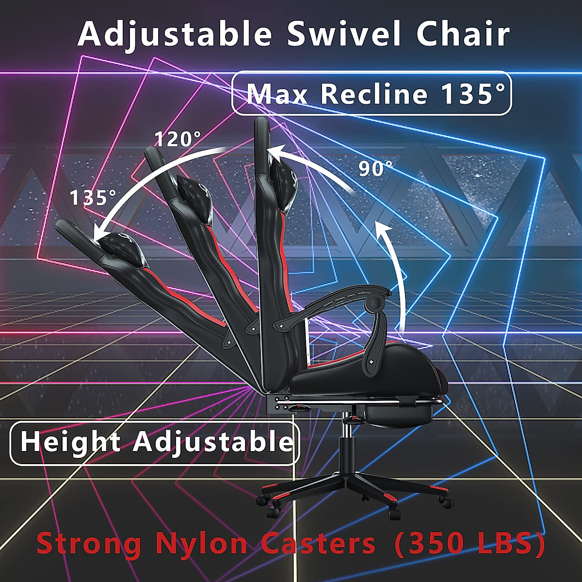 SAYDSI Gaming Chair Computer Chair Leather High Back Chair Racing Executive Ergonomic Office Chair with Height Adjustment, Footrest，Headrest and Lumbar Support Sports Swivel Chair(Red)