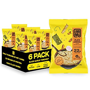 immi Black Garlic "Chicken" Ramen, 100% Plant Based, Keto Friendly, Low Carb, High Protein, Packaged Noodle Meal Kit, Ready to Eat, 6 Pack