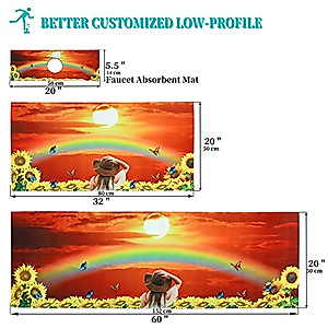 LAGOM HOUSE Sunflower Kitchen Rugs Set of 3 Large Kitchen mats décor for Floor Non Slip Farmhouse Kitchen Rugs Runner 3 pc Theme Sunflower Decor for Bathroom (60''x20''+32''x20''+5.5''x20')