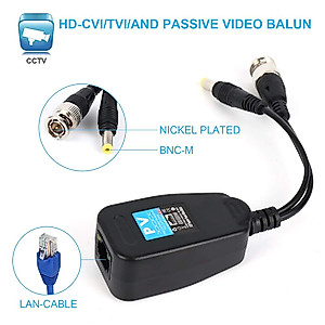 Video Balun, TYUMEN HD-CVI/TVI/AHD UTP Passive Video Balun with DC Power Connector and RJ45 UTP CAT5e/Cat6 Transmitter/Receiver, Including Lighting Protection, 1 Pair