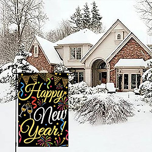 CROWNED BEAUTY Happy New Year Garden Flag 12X18 Inch Small Double Sided for Outside Yard Winter Holiday Seasonal Party Decor CF658-12