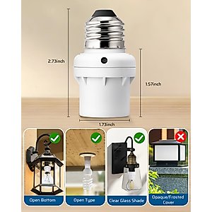 DEWENWILS Light Sensor Socket for Light Fixtures, Automatic Dusk to Dawn Light Bulb Sockets, Compatible with Incandescent/CFL/LED/Halogen Bulbs, 2 Pack
