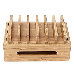 AUNMAS Charging Station Rack Valet Dock Organizer, Bamboo Wood Cell Phone Dock Portable Tablet Computer Organizer Storage Box for Home Office