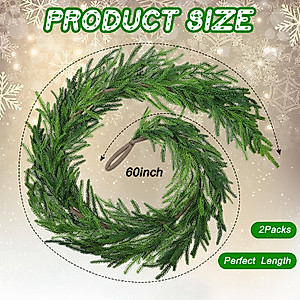 Jutom Christmas Real Touch Norfolk Pine Garlands Artificial Greenery Faux Christmas Norfolk Pine Garlands for Holiday Seasonal Indoor Home Decor Mantle(2 Pcs,60 Inches)