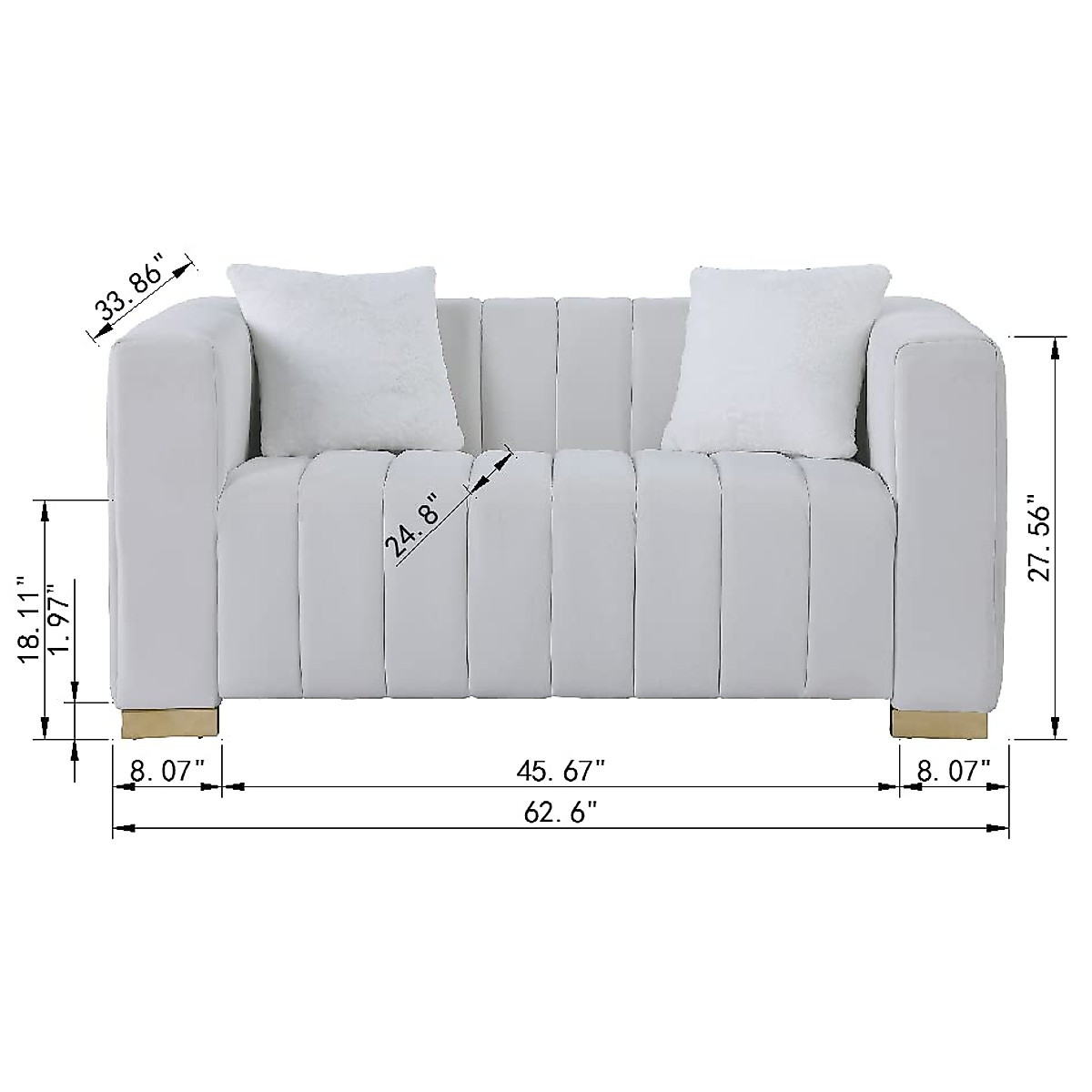 WILLIAMSPACE 62" Modern Loveseat Sofa for Living Room, Mid Century 2-Seater Velvet Chesterfield Sofa, Upholstered Couch with Gold Leg for Apartment, Office, Small Space (Black)