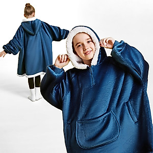Giggling Getup Wearable Blanket Hoodie for Girls Boys - Oversized Flannel Sherpa Fleece Hooded Blanket - Soft Cozy Warm Blanket Sweatshirt Gifts with Giant Pocket and Sleeves for Kids Navy