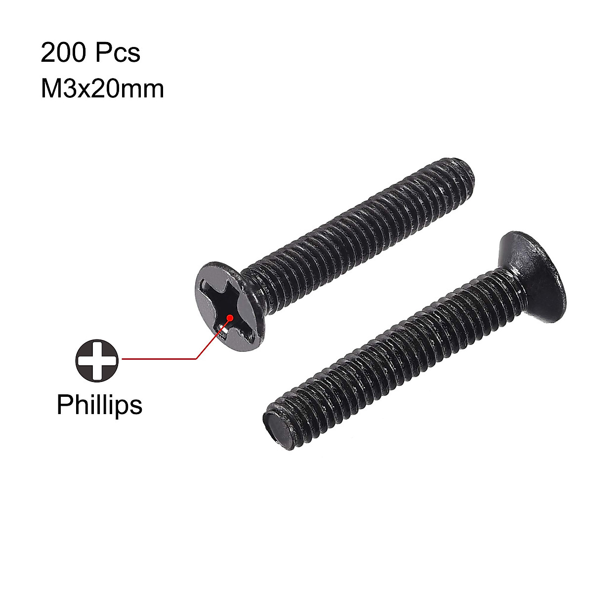 uxcell M3 x 20mm Phillips Screw Fastener Black for Laptop PC TV Fan Switch 200pcs