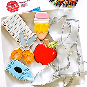 Back to School and Teacher Appreciation Cookie Cutters 5-Pc Set Made in USA by Ann Clark, Apple, Pencil, Crayon, Scissors, Paper