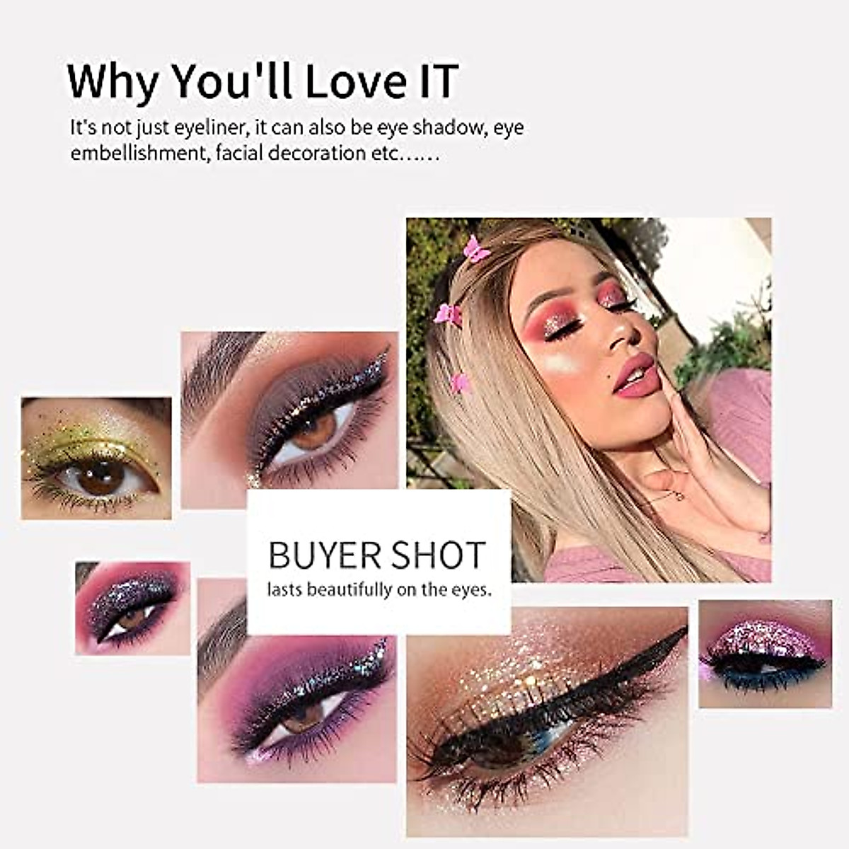 Quxunzzz Liquid Glitter Eyeshadow,Liquid Glitter Eyeliner Metallic Glitter Shimmer Eye Looks Waterproof Long Lasting Quick-Drying Sparkling Eye Shadow Makeup euphoria makeup 02
