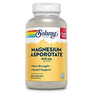 Solaray Magnesium Asporotate 400 mg, Chelated Magnesium Supplement for Bone Health, Muscle & Nerve Function Support