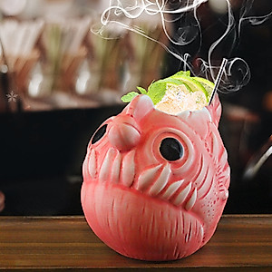 INFTYLE Tiki Mugs Fish Cocktail Tiki Cups 22oz/650ml Set of 2 Creative Red Tiki Glasses Tiki Bar Glasses Large Ceramic Hawaiian Themed Tropical Tiki barware for Party Barware