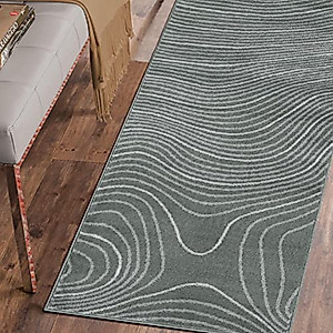 SUPERIOR Indoor Runner Rug, Modern Abstract Decor for Living/Dining Room, Office, Bedroom, Entryway, Kitchen, Dorm, Playroom, Hardwood Floor Throw, Jute Backing, Veer Collection, 2' 7" x 8', Slate