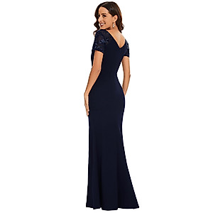 Ever-Pretty Women's V-Neck Ruffle Sleeves V Back Bodycon Formal Gowns and Evening Dresses Navy Blue US10