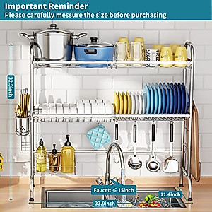Over The Sink Dish Drying Rack, HOWDIA 2-Tier Stainless Steel Large Over The Sink Dish Rack with Utensil Holder Dish Drainers for Kitchen Counter