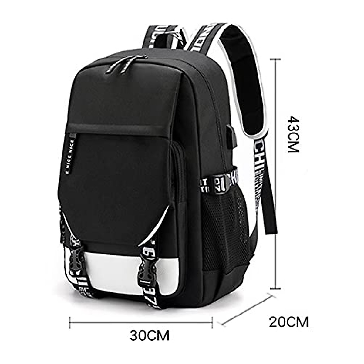 jupkem Anime Demon Backpack Bag USB with Charging Port Student School Bag Laptop Cosplay for Boys Girls (Black, One Size)