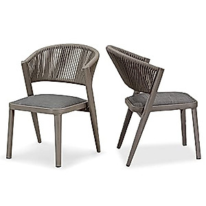 PURPLE LEAF 2 Pieces Patio Furniture Outdoor Dining Chair All-Weather Wicker All Aluminum Frame for Lawn Garden Backyard Deck Patio Dining Chair with Cushions, Grey