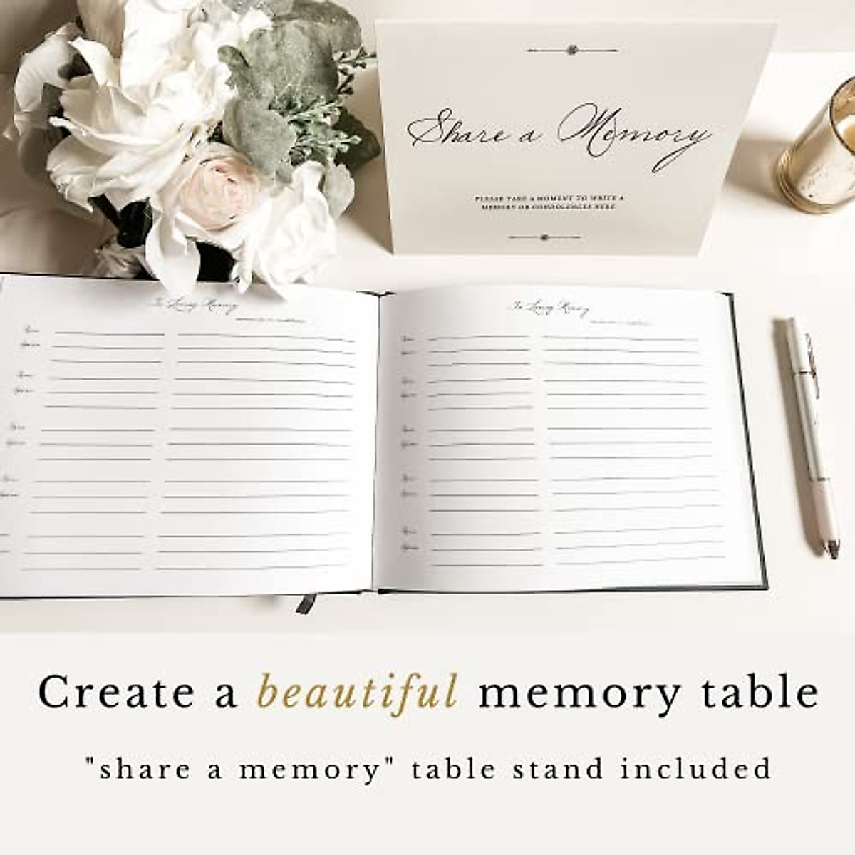 Funeral Guest Book - Elegant in Loving Memory Memorial Service Guest Book for Funeral with Matching Share A Memory Table Stand - 250 Guests Entries with Name & Address, Hardcover (Black)