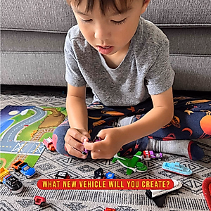 POPULAR PLAYTHINGS Mix or Match Vehicles, Magnetic Toy Play Set, Micro Vehicles