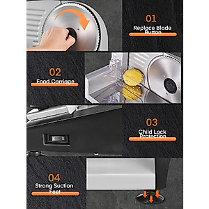 Meat Slicer for Home Use, FOHERE 200W Electric Deli Food Slicer With Two Removable 7.5" Stainless Steel Blade, Adjustable Thickness(0-15mm), Easy to Clean, Cut Meat Cheese Bread, Silver