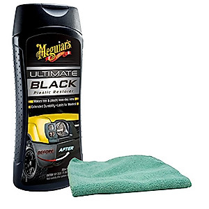 Meguiar's Ultimate Black Plastic Restorer (12 oz) Bundle with Microfiber Cloth (2 Items)