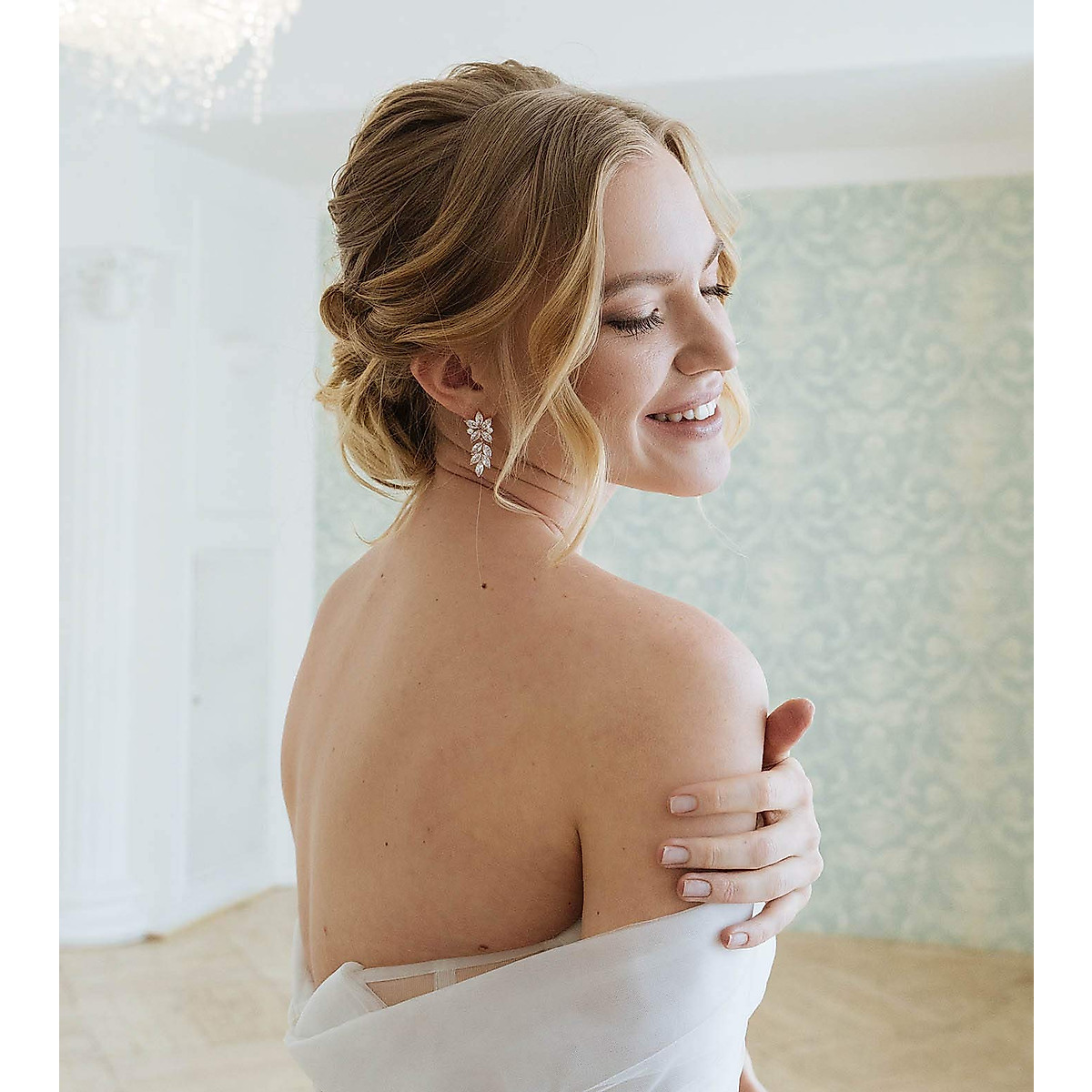 SWEETV Marquise Wedding Earrings for Brides, Silver Bridal Bridesmaid Earrings for Wedding, Cubic Zirconia Dangle Drop Earrings for Women