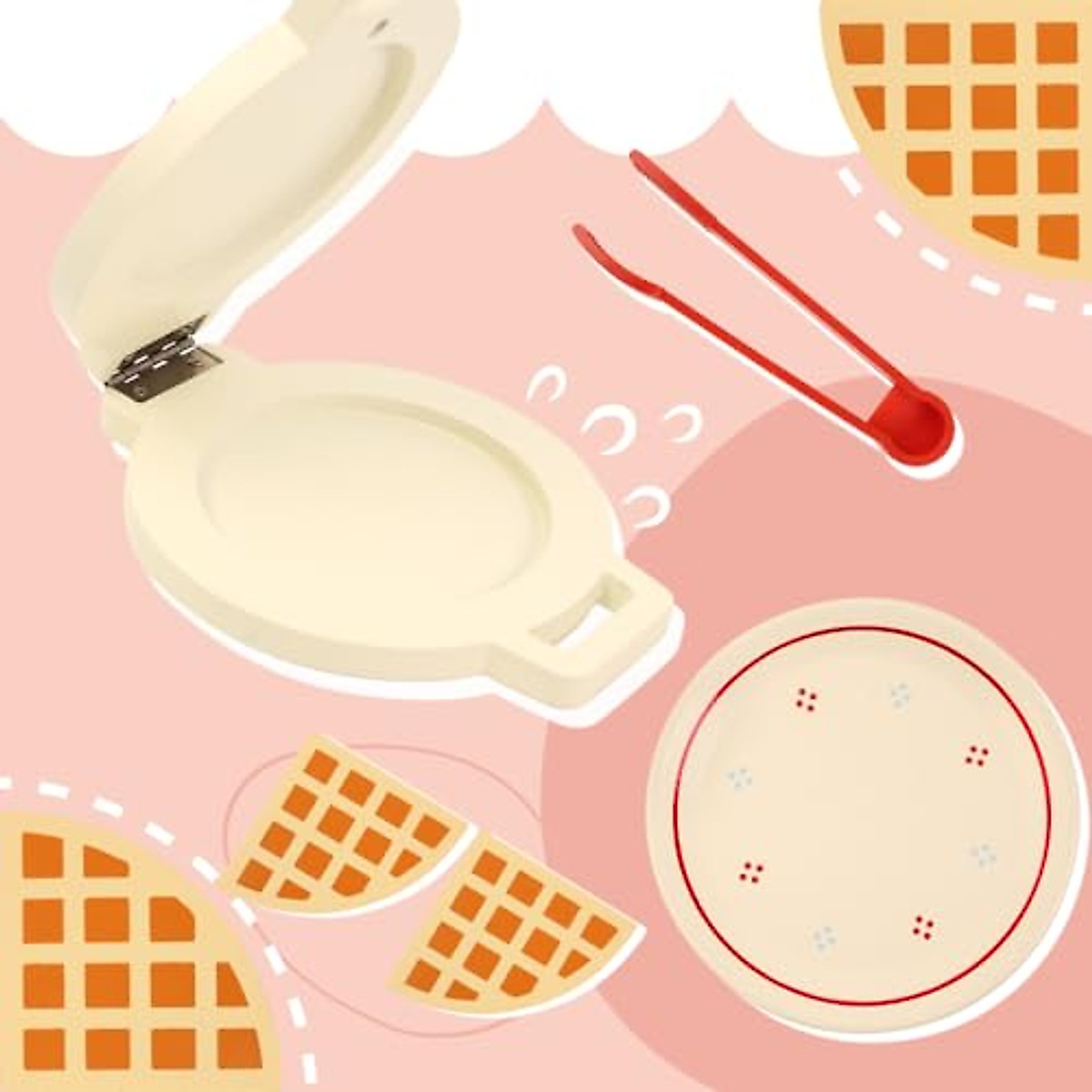 osettoys Toy Waffle Maker, Wooden Kitchen Play Set, Pretend Play Kitchen Appliance, Learning Toy for Kids, Cooking Toy Present for Boys Girls Age of 3-8