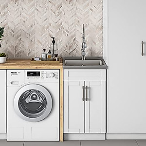 SIMPLIHOME Hennessy All-in-One Utility Sink & Cabinet in Pure White, 20-inch, Laundry Cabinet with Stainless Steel Sink, Chrome Faucet, Shaker-Style Doors for Laundry Room, Garage, Mudroom