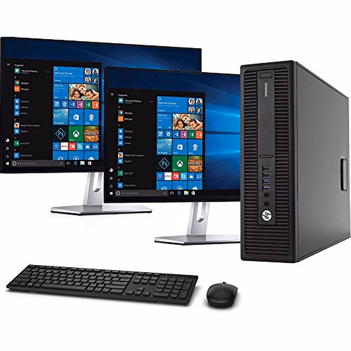 HP 800 G2 SFF Computer Desktop PC, Intel Core i5-6500 3.2GHz Processor, 16GB Ram, 512GB M.2 SSD, Wireless Keyboard & Mouse, WiFi | Bluetooth, HP Dual 23.8 LCD Monitor, Windows 10 Pro (Renewed)