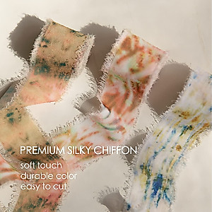 Vitalizart Orange Chiffon Ribbon Silk Like 1 1/2 Inch Printed Frayed Ribbon for Gift Wrapping Wedding Invitations Flower Bouquets Bridal Shower 21 Yard