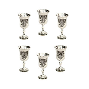 6 (SIX), Silver Plated Shabbat Kiddush / Wine Cups, Grapes Design, 3.5". Jewish Art. Great Gift For Shabbat Chanoka Rabbi Temple Wedding Baby Naming Housewarming Bar Mitzvah Bat Mitzva and Jewish Homes.