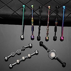 WASOLIE 316L Surgical Stainless Steel Industrial Bar Piercing 14G Straight Barbell Body Piercing Jewelry For Women Men