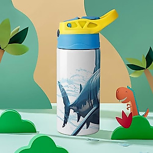 Stainless Steel Water Bottles Blue Shark Travel Water Cups with Handle And Silicone Straw Drinking Cup with Leak Proof Lid Thermo Travel Mug for Women Men