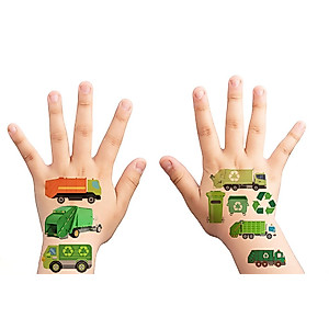 ATSMOICY 290 Pieces Garbage Truck Temporary Tattoo - Rubbish Truck Themed Party Supplies Waste Management Recycling Birthday Baby Shower Party Favors Fake Tattoos for Kids