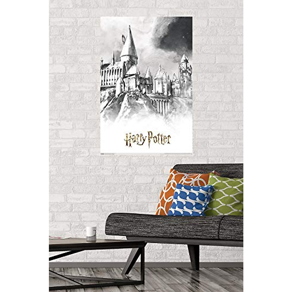 Trends International The Wizarding World: Harry Potter - Illustrated Hogwarts Wall Poster, 22.375" x 34", Poster & Mount Bundle