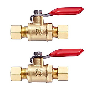 Litorange 2 Pack Lead-Free Brass Mini Ball Valve Shut Off Switch, 1/4 inch Compression by 1/4 Compression Fitting