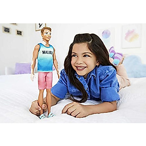 Barbie Fashionistas Ken Fashion Doll #192 with Brunette Cropped Hair & Vitiligo in Malibu Tank, Shorts & Sandals