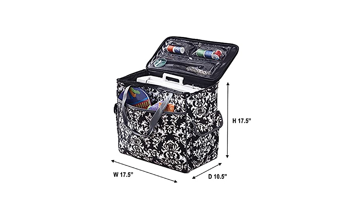 Large Rolling Sewing Machine Tote with 6 Storage Pockets