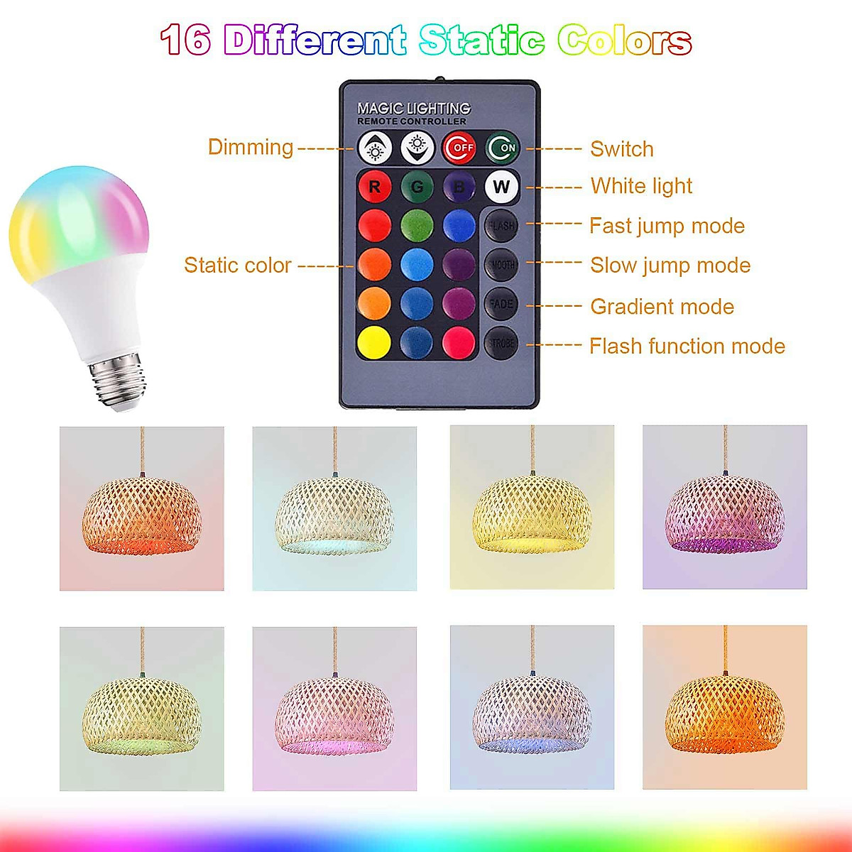 Bamboo Lantern Plug in Wall Sconce Or Hemp Rope Pendant Lamp with LED RGB Bulb, Rattan Wall Lamps, Wood Shelf Brackets, Boho Wicker Hanging Light with 9.8 FT Plug in Cord for Living Room, Bedroom