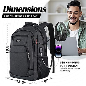BAGEIRA 17.3 Inch Laptop Backpack, School Backpacks for teen boys, College High School Backpack. Travel Backpacks with usb Charging Port for Women Men. Anti-theft Waterproof Work Bookbags, Black