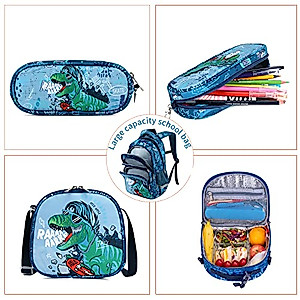 Cusangel Kids Backpack Boys,Boys Backpack with Lunch Box Multi Compartment Backpack, Dinosaur Backpack Chest Strap Side Pockets 16 Inch